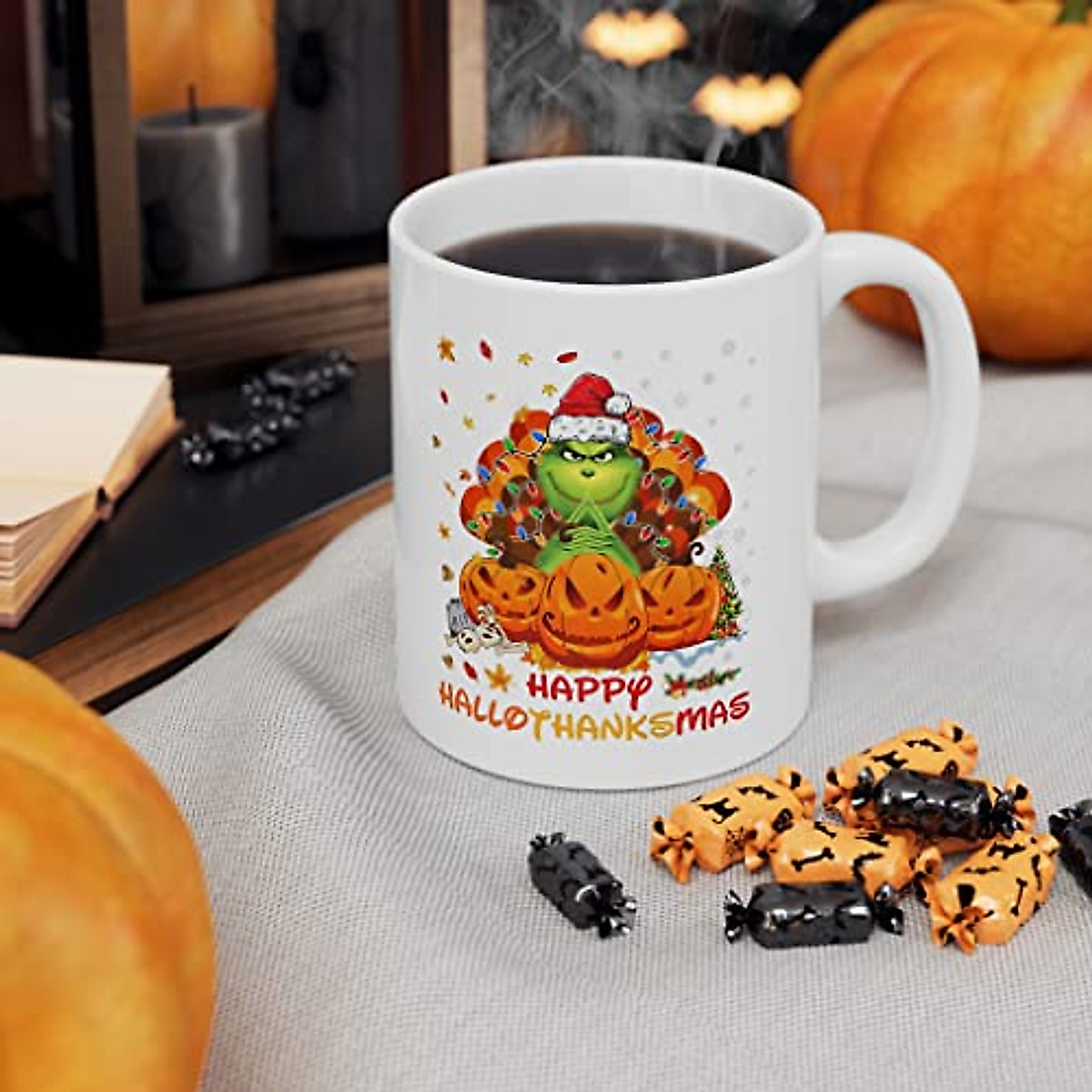 DATDesigns Christmas Mug - Happy Hallothanksmas And Merry Christmas Fall Funny Gift For Halloween Christmas - Halloween Mug - Best Gift Christmas Mugs 11oz, MUG-1WVXUWCMJE-11oz, White