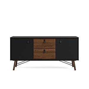 Tvilum Door, 2 Drawer Sideboard, Black Matte/Walnut