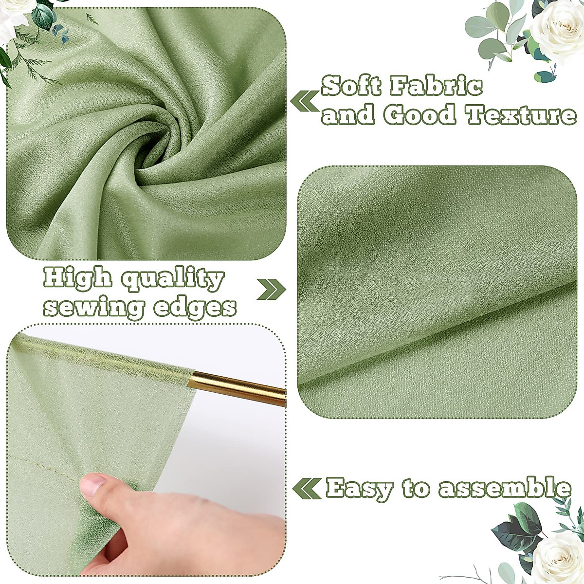 BBTO 2 Panels Sage Green Curtains for Parties Wedding Green Backdrop Curtains Polyester Wrinkle Free Window Curtains for Ceremony Birthday Bridal Shower Graduation Decorations 5ft x 10ft