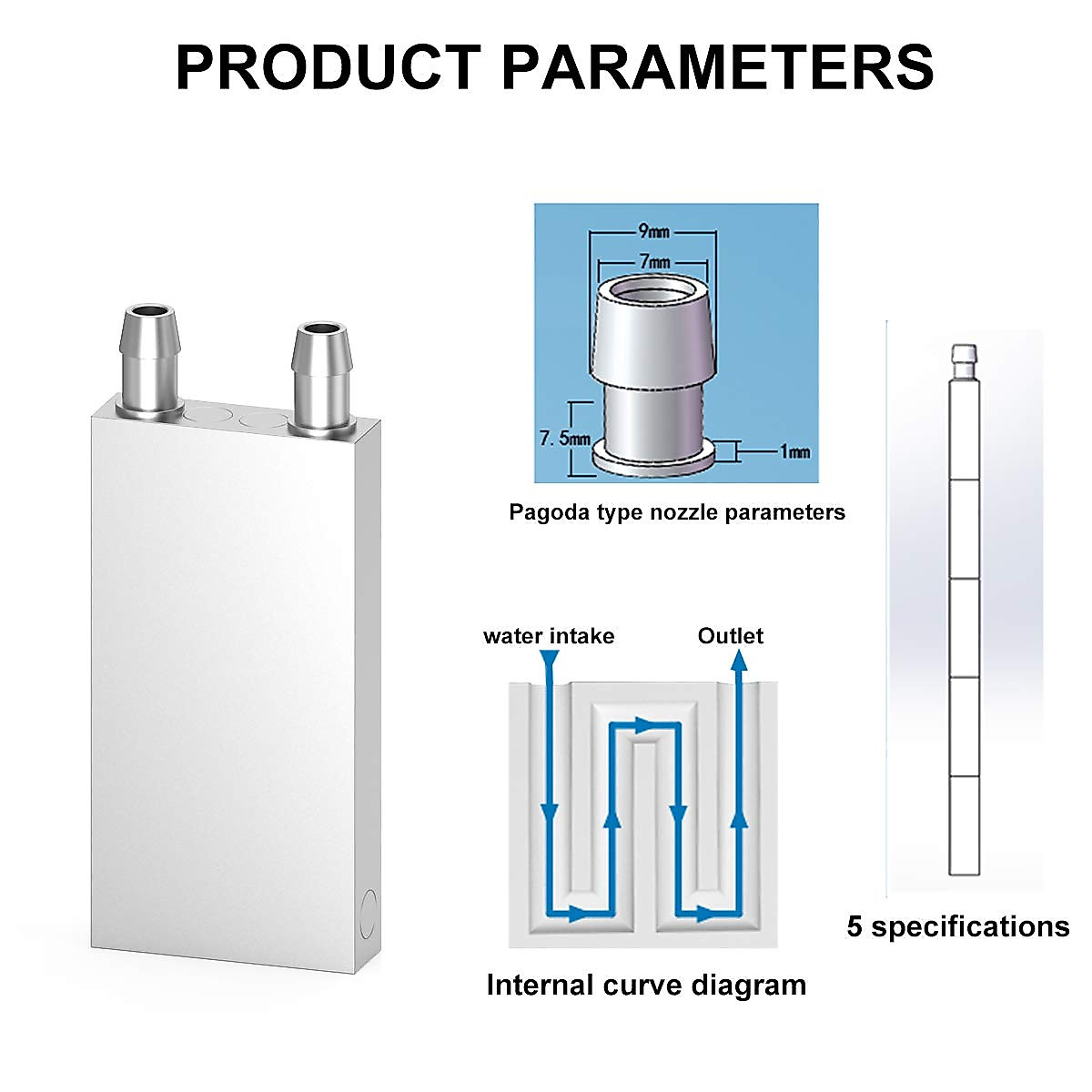 DIYhz Aluminum Water Cooling Block, Liquid Water Cooler Heat Sink System for PC Computer CPU Graphics Radiator Heatsink Endothermic Head Silver 2pcs(40mm x 80mm x 12mm)