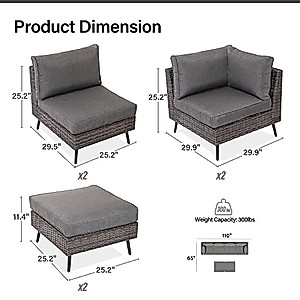 LAUSAINT HOME Outdoor Patio Furniture, 6 Piece Outdoor Sectional Sofa PE Rattan Wicker Patio Conversation Sets,All Weather Patio Furniture Set with Thick Cushions for Garden, Poolside, Backyard (Grey)