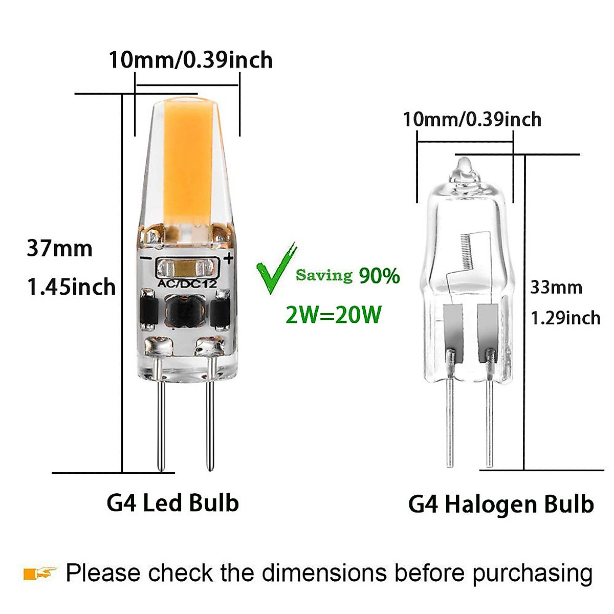 G4 LED Bulb 2W Equivalent to 20W T3 JC Type Bi-Pin G4 Base Halogen Bulb, AC/DC 12V Warm White 3000K G4 Bulb for Under Cabinet Light, Ceiling Lights, RV, Boats, Outdoor Landscape Lighting (10 Pack)