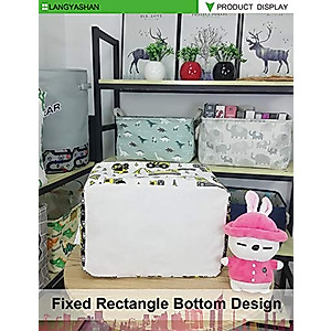LANGYASHAN Rectangular Storage Bin Collapse Canvas Fabric Cartoon Storage Basket with Handles for Organizing Home Kitchen Boys and Girls Toys Office Closet Shelf Baskets (Rec Engineering Vehicle)