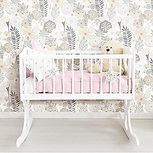 RoomMates RMK11326WP Beige Perennial Blooms Peel and Stick Wallpaper, Roll, Beige