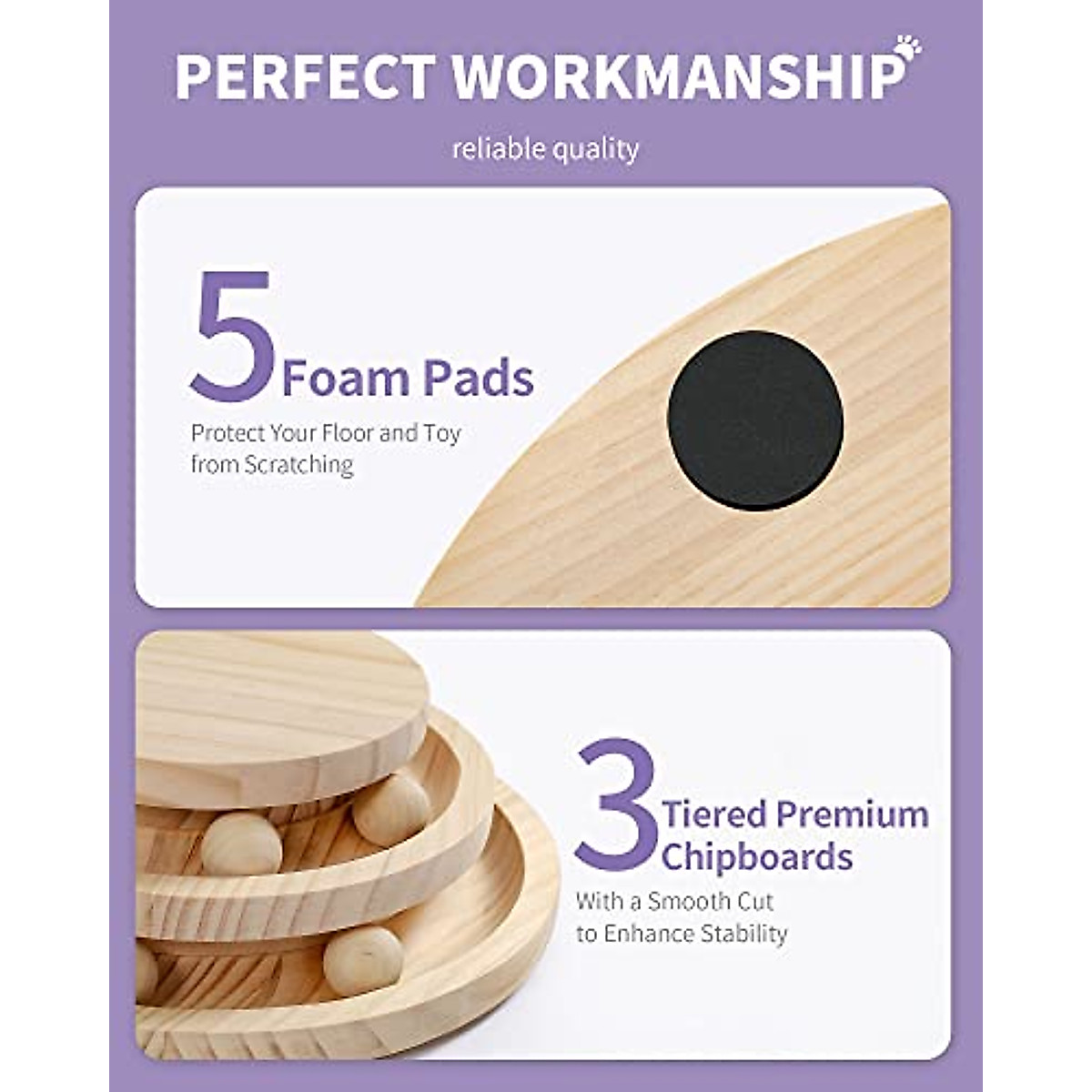 Made4Pets Cat Scratching Post Cat Scratcher Toy Wooden Two-Layer Cat Turntable with Interactive Balls and Dangling Ball