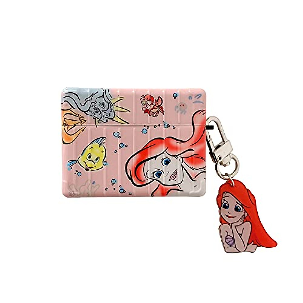 Pink Case with Charm Hook Keychain for Apple AirPods Pro 2019 Generation Ariel The Little Mermaid Fish Flounder Pink Disney Disneyland Cartoon Anime Cute Lovely Adorable Kids Girls Women