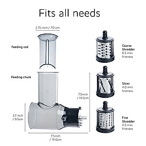 JOCUU Slow Masticating Juicer Bundle Set with Vegetable Shredder/Slicer Attachment, 3 Easy to Use and Clean Interchangeable Blades, Quiet Motor & Reverse Function
