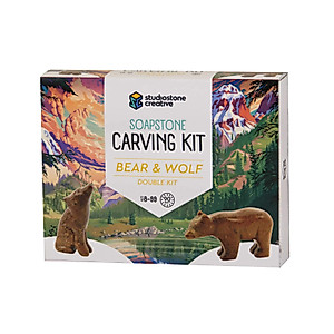 STUDIOSTONE CREATIVE DIY Arts & Crafts Carving Kit Kids Adults Bear & Wolf Sculpture Soapstone