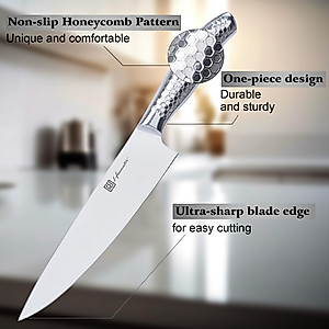 Hanmaster Kitchen Knife Set, One-piece Stainless Steel Knife Sets for Kitchen with Block, 6 Pieces Solid Natural Wood Knife Block Set, Box Packed, Silver.