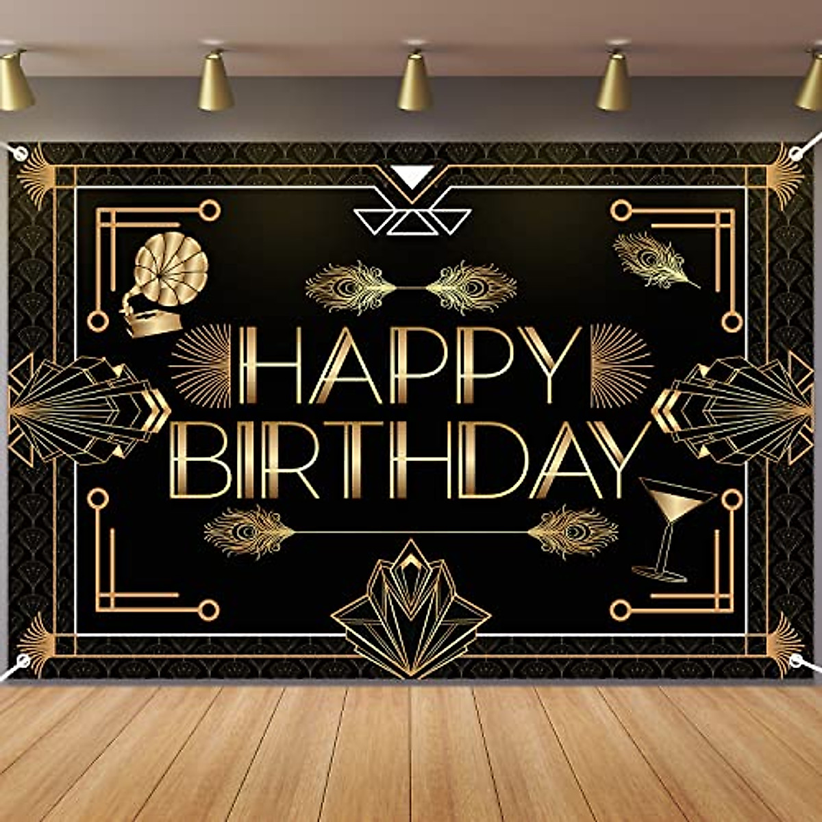 Roaring 20s Party Decorations Birthday Backdrop Banner for Women Men 1920s Great Gatsby Themed Background Bday Black and Gold Favors Props Photography Sign Decor Supplies