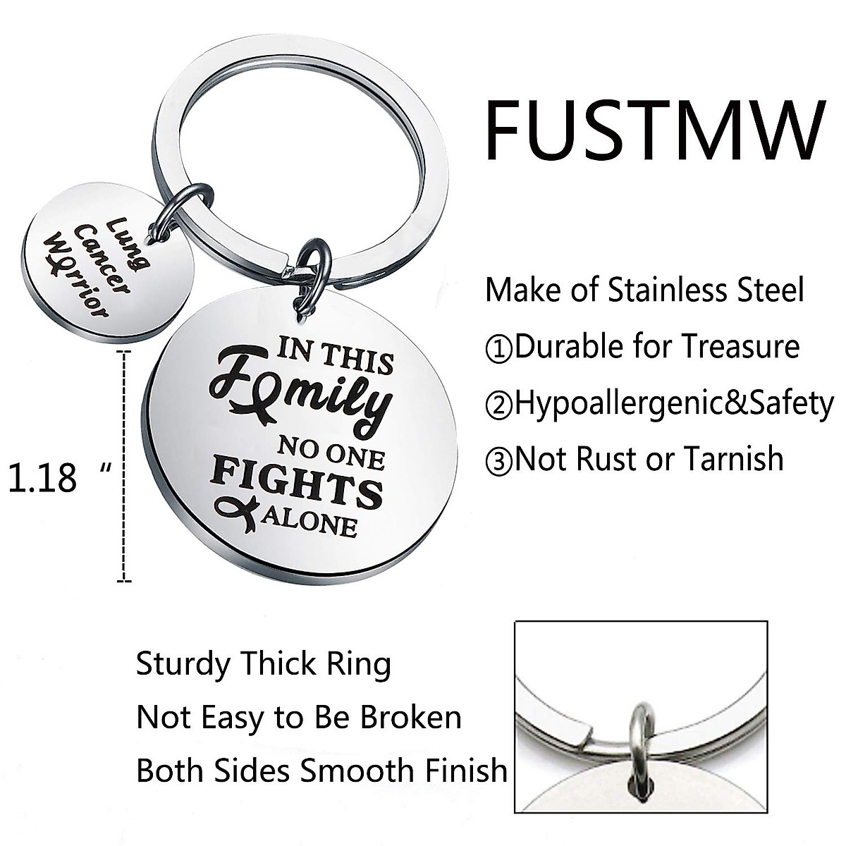 Lung Cancer Awareness Gifts Lung Cancer Keychain Survivors Gifts Inspirational Lung Cancer Support Gifts in This Family No One Fights Alone (Lung Cancer Keychain)
