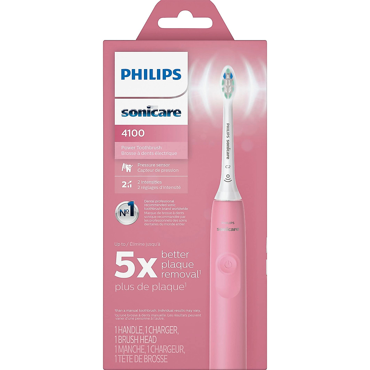 PHILIPS Sonicare ProtectiveClean 4100 Rechargeable Electric Toothbrush, Deep Pink - Plaque Control with Pressure Sensor, Up to 2 Weeks Operating Time, Broage Random Color Electric Toothbrush