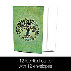 Tree-Free Greetings 12 Pack All Occasion Notecards,Eco Friendly,Made in USA,100% Recycled Paper, 4"x6", Tree of Life (FS56951)