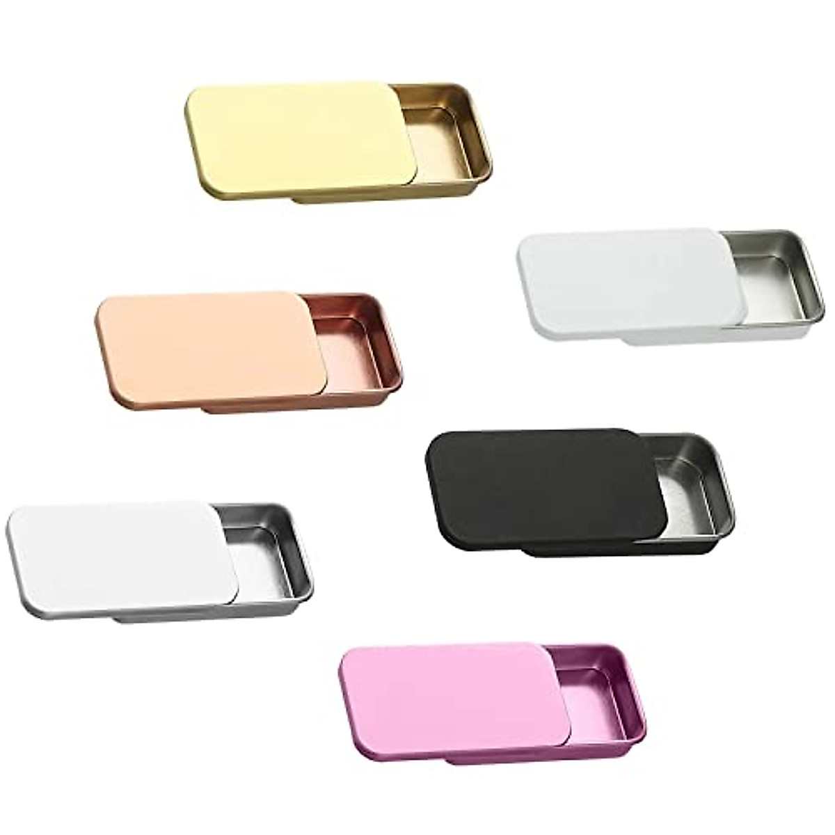 FSYEEL 6 Pieces Mini Metal Slide Top Tin Containers Rectangular Empty Hinged Tins Box, Portable Case for Soap Box Small Storage Kit for Pills Candies and Bead Crafts Storage Home Organizer