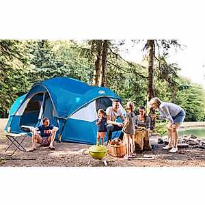 UNP Camping Tent 10-Person-Family Tents, Parties, Music Festival Tent, Big, Easy Up, 5 Large Mesh Windows, Double Layer, 2 Room, Waterproof, Weather Resistant, 18ft x 9ft x78in