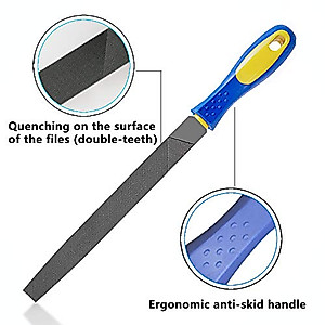 KALIM 8 Inch Flat Hand File with High Carbon Hardened Steel, Ergonomic Grip, Plastic Non-Slip Handle …