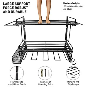 PCBRWA Wall Mounted Power Tool Storage Rack - Heavy Duty Wall Mounted Tool Rack with 3 Layer Metal Tool Organiz and storage with Screwdriver Holder/Plier Holder(Black)