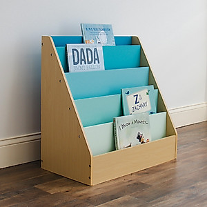 Humble Crew Skylar, Natural/Aqua Children's Wooden Bookcase Storage Rack with 5 Tiers