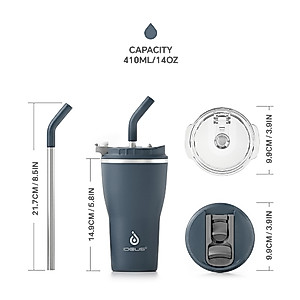 Ideus 14oz Stainless Steel Leak Proof Tumbler, Insulated Coffee Mug with Lid and Straw, Spill Proof Travel Coffee Cup, Double Wall Vacuum Flask for Adult Men and Women, Navy Blue