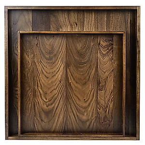 19" x 19" Square Solid Black Walnut Wood Serving Tray Large Ottoman Table Tray Wooden Serving Tray with Handle Platter Decorative Tray for Oversized Ottoman Home Breakfast in Bed Tea Coffee