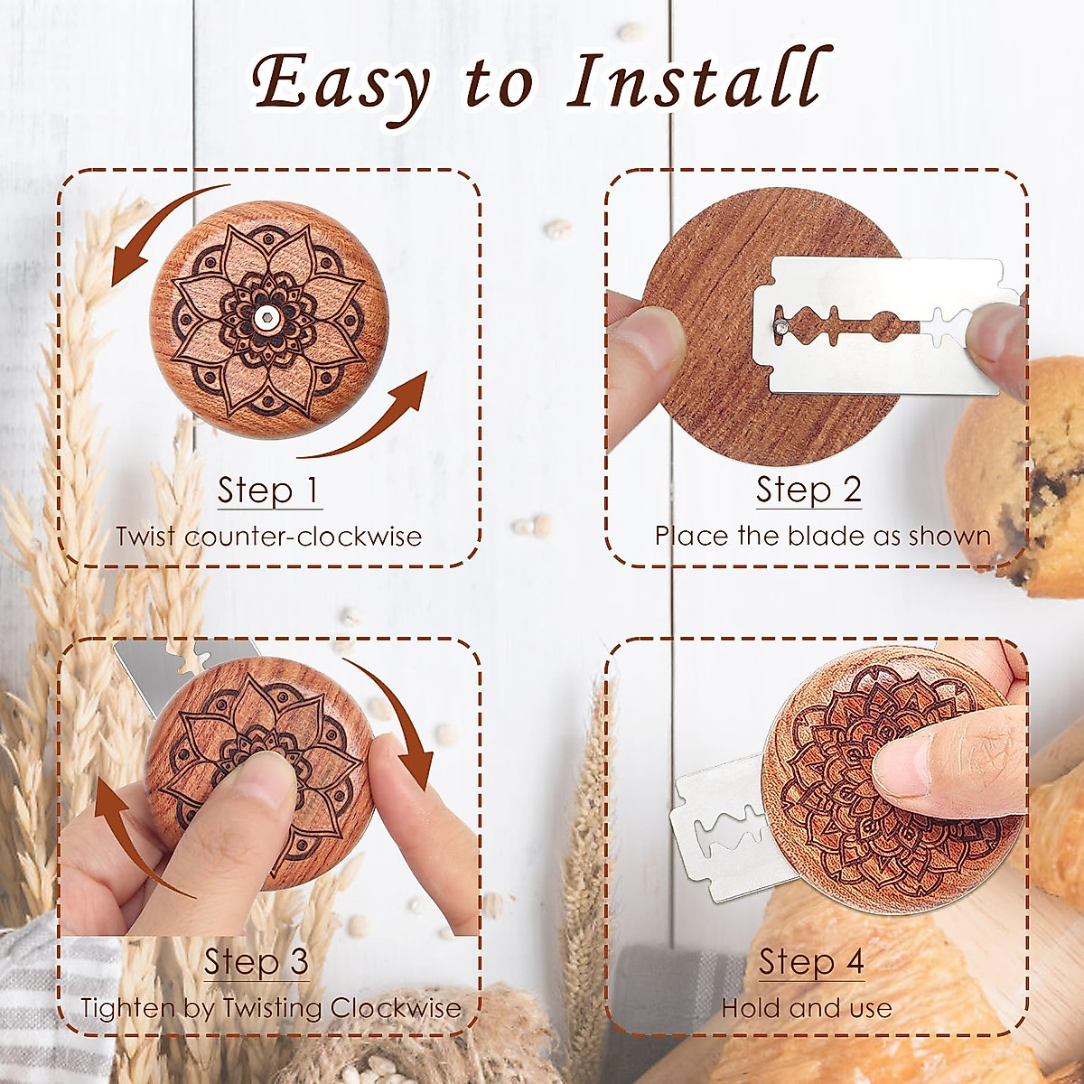 AHIER 14PCS Bread Lame Cutter Set, Bread Scoring Dough Cutter Tool Include 2 Sourdough Scorer, 2 Leather Bag and 10 Replaceable Blades, for Homemade Artisan And Baguette Bakers