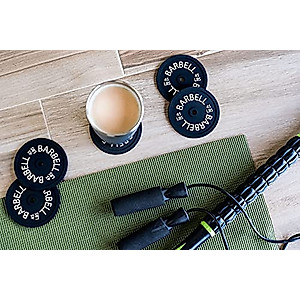 6 Set Barbell Bumper Plate Drink Coasters, Round Black Silicone Coasters, Coasters for Coffee Table, Coasters for Drinks, Absorbent Non-Stick Coaster Set for Table Top, Fitness Gym Accessories Gift