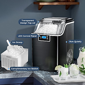 Xbeauty Nugget Ice Maker Countertop, Pebble Ice Maker Machine with Self-Cleaning, Chewable Pellet Ice/44Lbs Day/24Hrs Timer, Portable Ice Maker for Home/Kitchen/Office/Bar/Party, Black