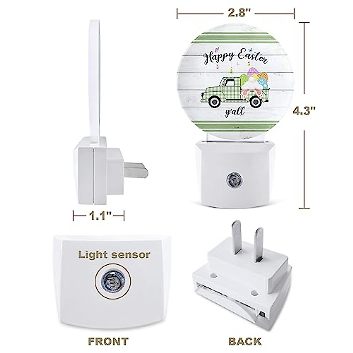 Night Light Plug into Wall, LED Nightlights Easter Green Truck with Eggs Bunny Wood Grain Small Nightlight Auto Dusk-to-Dawn Sensor Lamp LED Night Lights for Kid's Bedroom, Bathroom