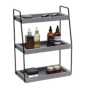 3-Tier Wood Storage Organizer for Restroom ＆ Kitchen ＆ Coffee Bar, Bathroom Sink Organizer Countertop, Bathroom Vanity Counter Top Organizers, Spice, Skincare, Perfume Rack, Detachable - Black