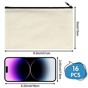 EOOUT 16pcs Blank Canvas Zipper Pouch for DIY Craft, Canvas Makeup Bags Small Pencil Pouch with Zipper in Bulk Canvas Cosmetic Bag Multi-Purpose Travel Bags (8.3×5inch)