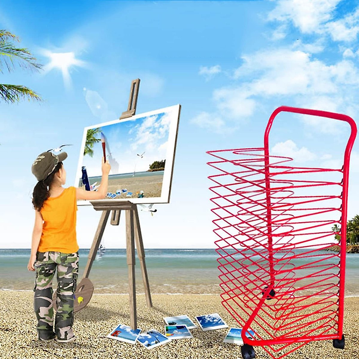 JIAHESHYP Art Drying Rack, 16-Shelf Mobile Drying Rack with 16 Wire Shelves for Mobile Classrooms Art Studios and Home Use, Drying & Print Racks, Red