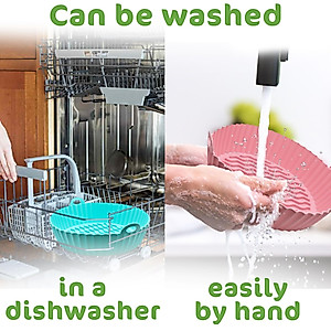 MG ONE 2-Pack Reusable Silicone Air Fryer Liners - Silicone Air Fryer Accessories - Silicone Air Fryer Basket, 7.5 inch Blue+Pink Liners For 3 to 5 Qt Air Fryer