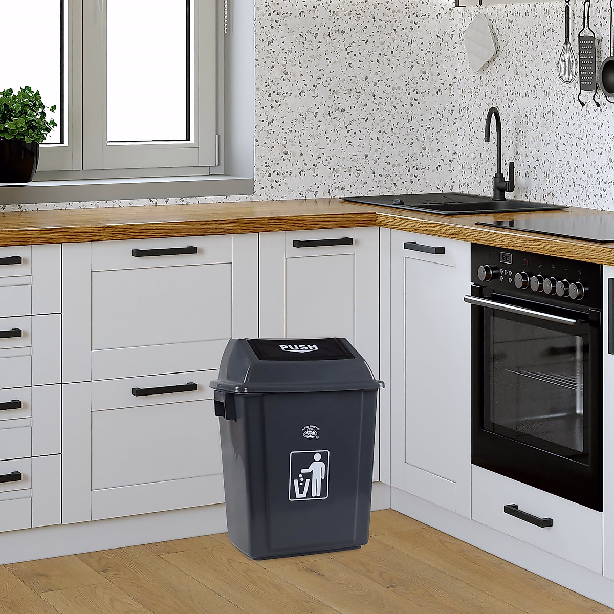 Joyeen 4 Pack 5 Gollons Trash Can with Swing Lid, Plastic Kitchen Garbage Can, Grey