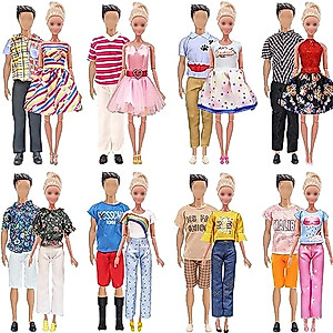 18 PCS Doll Clothes and Accessories for Ken and 11.5 inch Dolls Include 5 Boy Outfits 5 Girl Outfits 3 Pair of Boy Shoes 3 Pair of Girl Shoes 2 Glasses for 12 inch Boy and Gril in Ramdon
