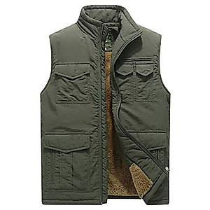 Vcansion Men's Winter Warm Puffer Vest Quilted Padded Sleeveless Jacket Army Green US M/Asian 2XL
