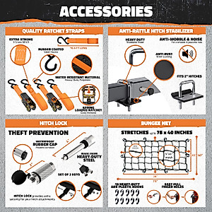 Mockins 60"x24"x6" Folding Trailer Hitch Cargo Carrier w/ 25 CuFt. Cargo Hitch Carrier Bag | 500 Lbs. Cap Weatherproof Steel Luggage Rack for SUV/Car & Vinyl Soft-Shell Car Carrier Cargo Bag