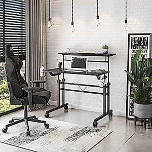 Techni Mobili Rolling Writing Desk with Height Adjustable Desktop and Moveable Shelf, Black