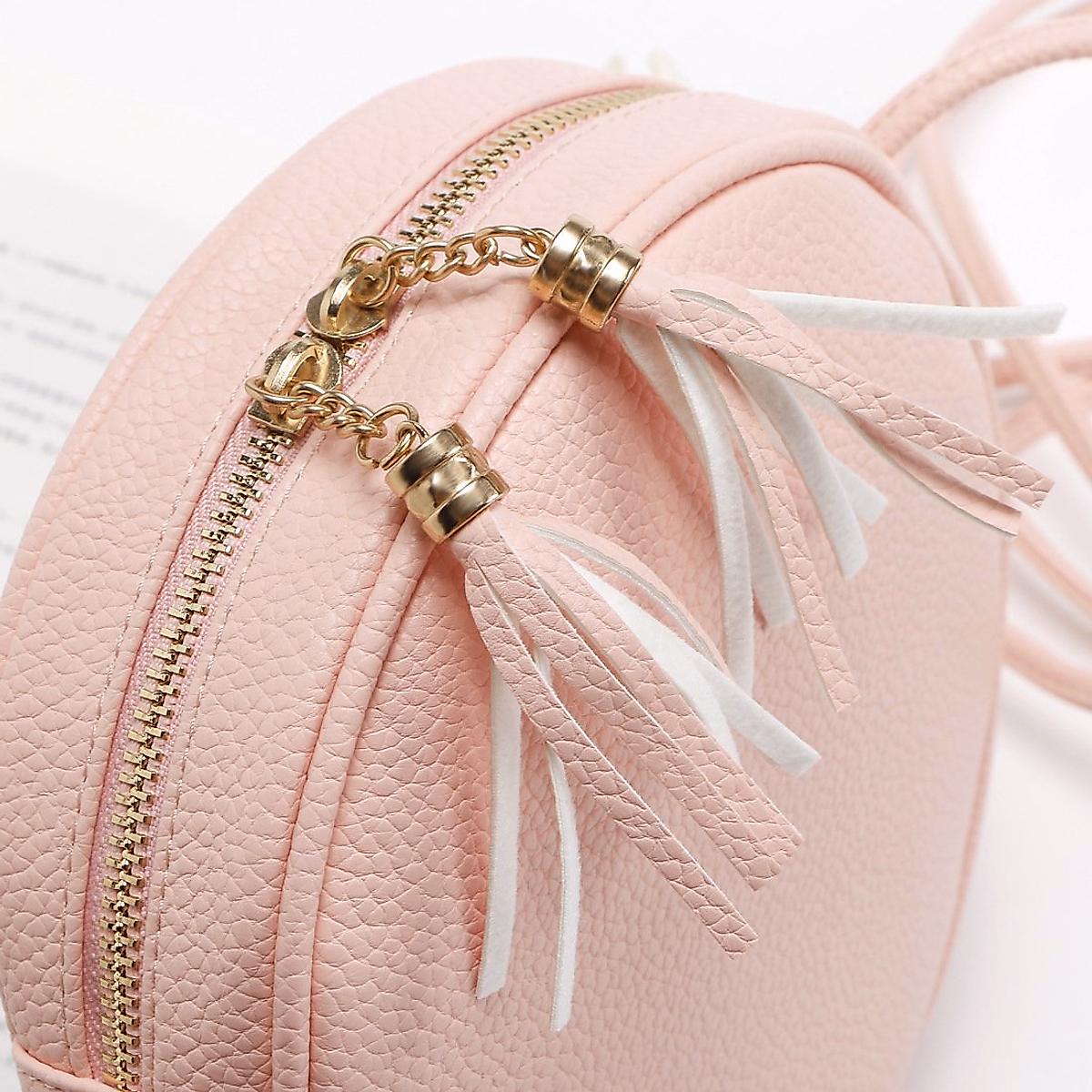 DukeTea Small Circular Crossbody Purse for Teen Girls, Mini Crossover Phone Shoulder Bag for Women (Pink)