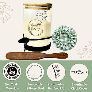 Sourdough Starter Kit - Sourdough Kit Includes Wooden Spurtle, Glass Jar w/ Bamboo Lid, Cloth & More - Non-Slip Silicone Base Sourdough Bread Baking Supplies - Bread Making Kit for Beginners & Pros