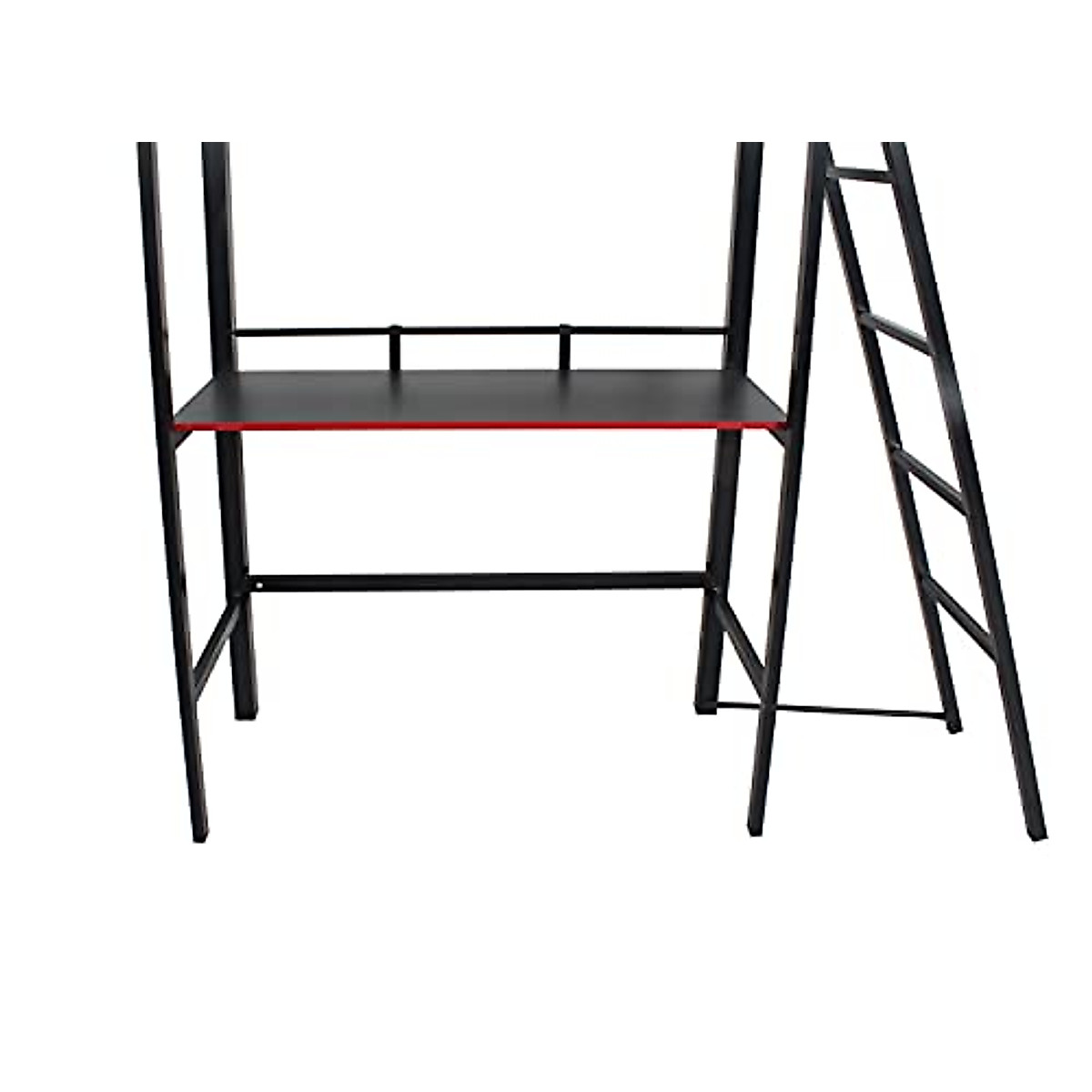 X Rocker I Fortress Gaming Bunk Bed I Built-in Desk and Shelving I Sturdy Metal Frame I Red Wooden Trim I Black