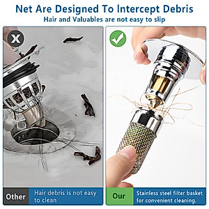 Anytin 2pcs Bathroom Sink Drain Strainer Pop Up Sink Drain Stopper with Removable Stainless Steel Filter Basket, for US Universal Bathroom Kitchen Basin Sink Stopper Bathroom Sink Stopper