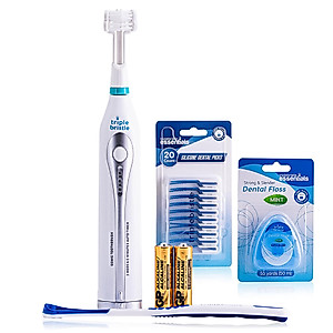 Triple Bristle GO | Portable Battery Sonic Travel Toothbrush | Three Cleaning Modes | Soft Nylon Bristles | Also for Autistic Special Needs Adults and Kids | Oral Care Kit