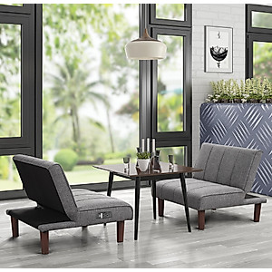 JUBILOOM Mini Sofa Couch, Recliner Small Futon (USB Port), Armless Comfy Living Room Futon Couch with Adjustable Backrest for Living Room, Small Space, Office, Reception, Dark Grey,305DR1USB