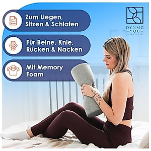 DYNMC you Neck Bolster Pillow Roll with Removable Washable Oeko-TEX Cover - Ultra Comfortable with Memory Foam Core, Round Pillow for Lower Back, Knees, & Neck Support Cylinder Pillows, Grey