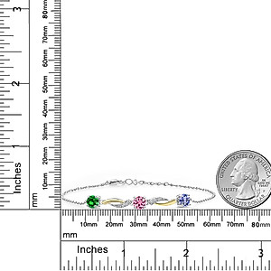 Gem Stone King 925 Sterling Silver and 10K Yellow Gold Customized and Personalized 3 Gemstone Birthstones and White Lab Grown Diamond 7 Inch Tennis Bracelet For Women with 1 Inch Extender