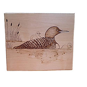 Hand Burned Pine Wood Wall Picture Loon Family with Hanger USA Custom Hand Wood Burned Finished Edge Nice looking wall Picture Living Room Bedroom Bathroom Wall Decor