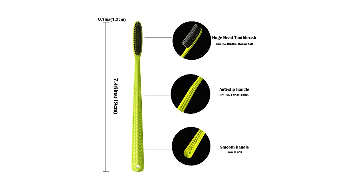 EasyHonor Huge Head Toothbrush - Soft Charcoal Bristles