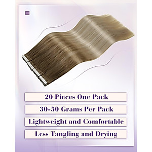 LaaVoo Tape in Hair Extensions Balayage Brown to Ash Blonde with Platinum Blonde Hair Extensions Tape in Human Hair Blonde Ombre Tape in Hair Extensions Human Hair for Women Seamless 12inch 30g 20pcs