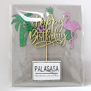 PALASASA Glitter Flamingo Happy Birthday Cake Topper,Hawaiian Luau Tropical Pineapple Theme Kids Boys Girls Party Decoration Supplies