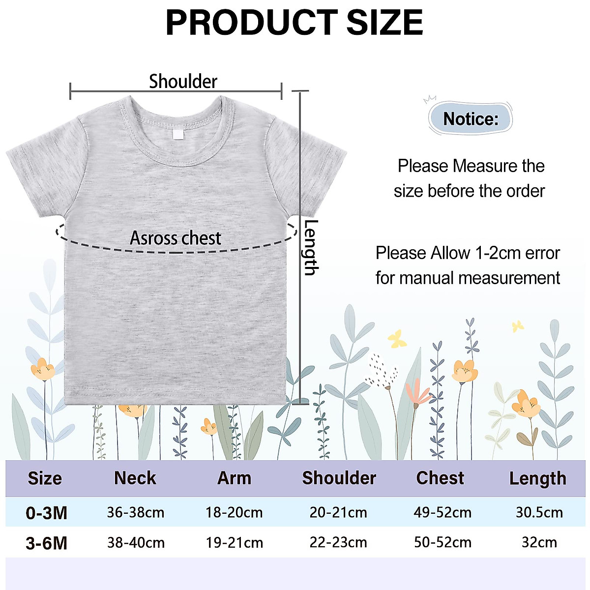 Hicarer 2 Pieces Grey Sublimation Baby T Shirts Unisex Toddler Shirts for Boy and Girl (3-6 Months)